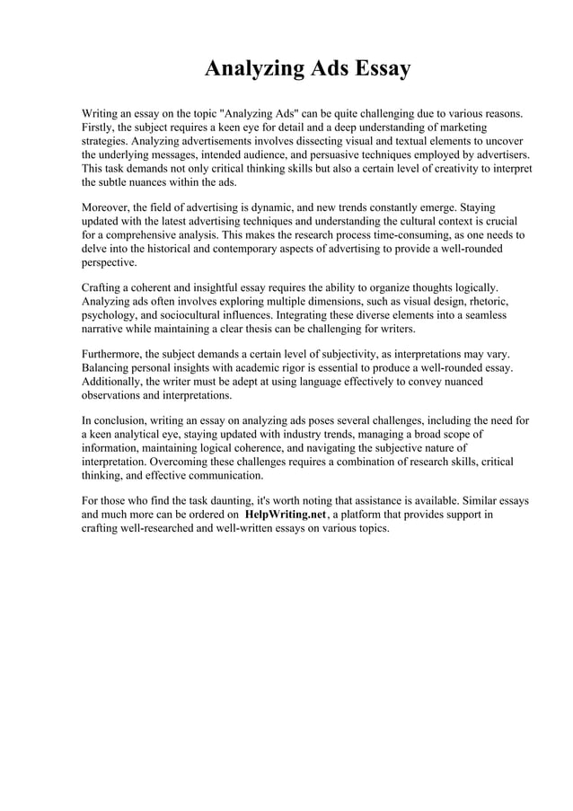Analyzing Ads Essay | PDF | Advertising Industry | Industries