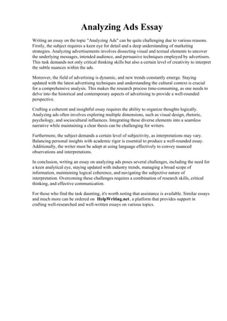 Analyzing Ads Essay | PDF