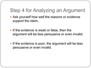 Analyzing and evaluating arguments | PPTX