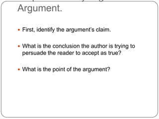 Analyzing and evaluating arguments | PPTX