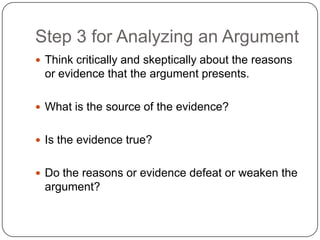 Analyzing and evaluating arguments | PPTX