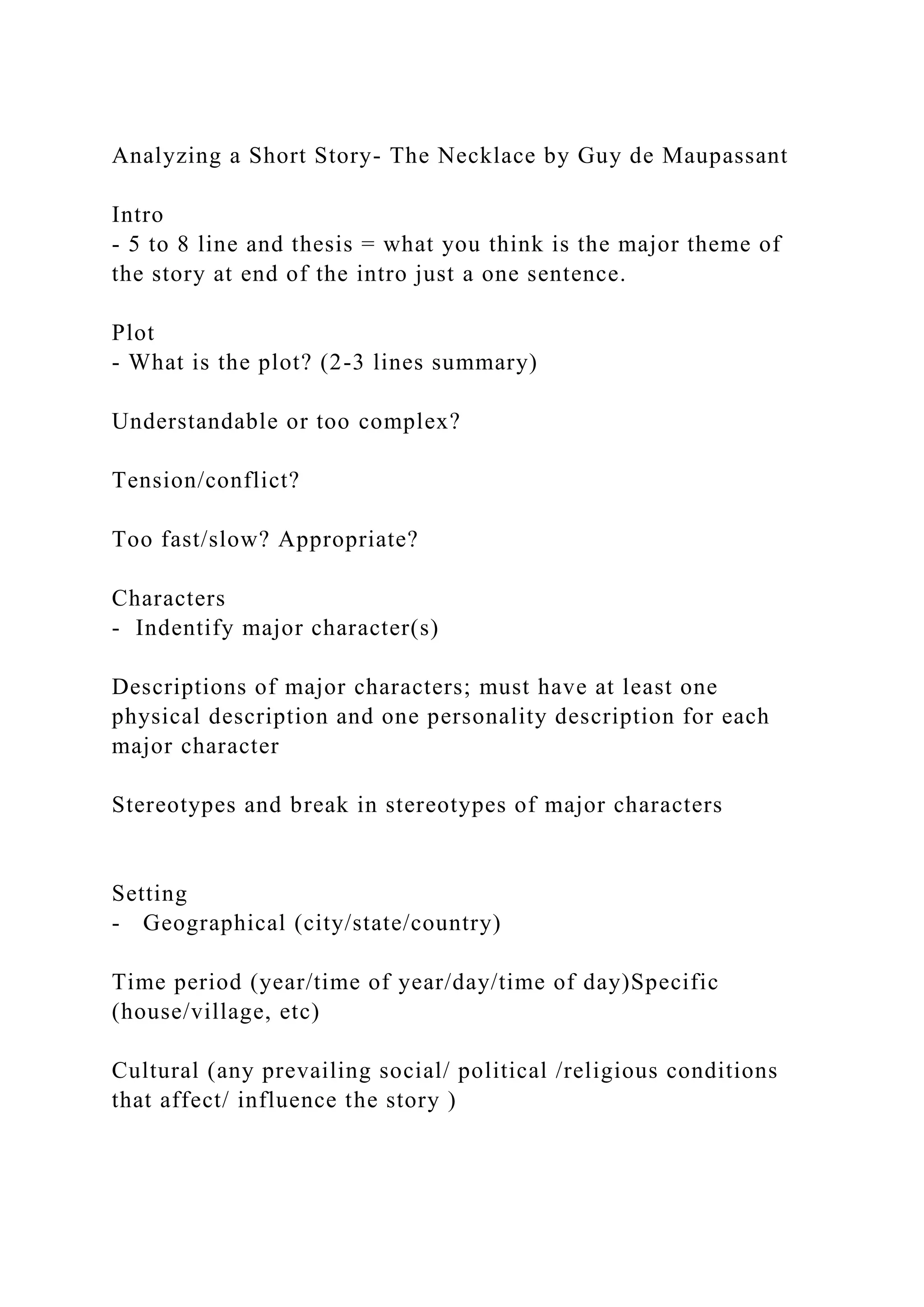 Analyzing a Short Story- The Necklace by Guy de MaupassantIntro.docx