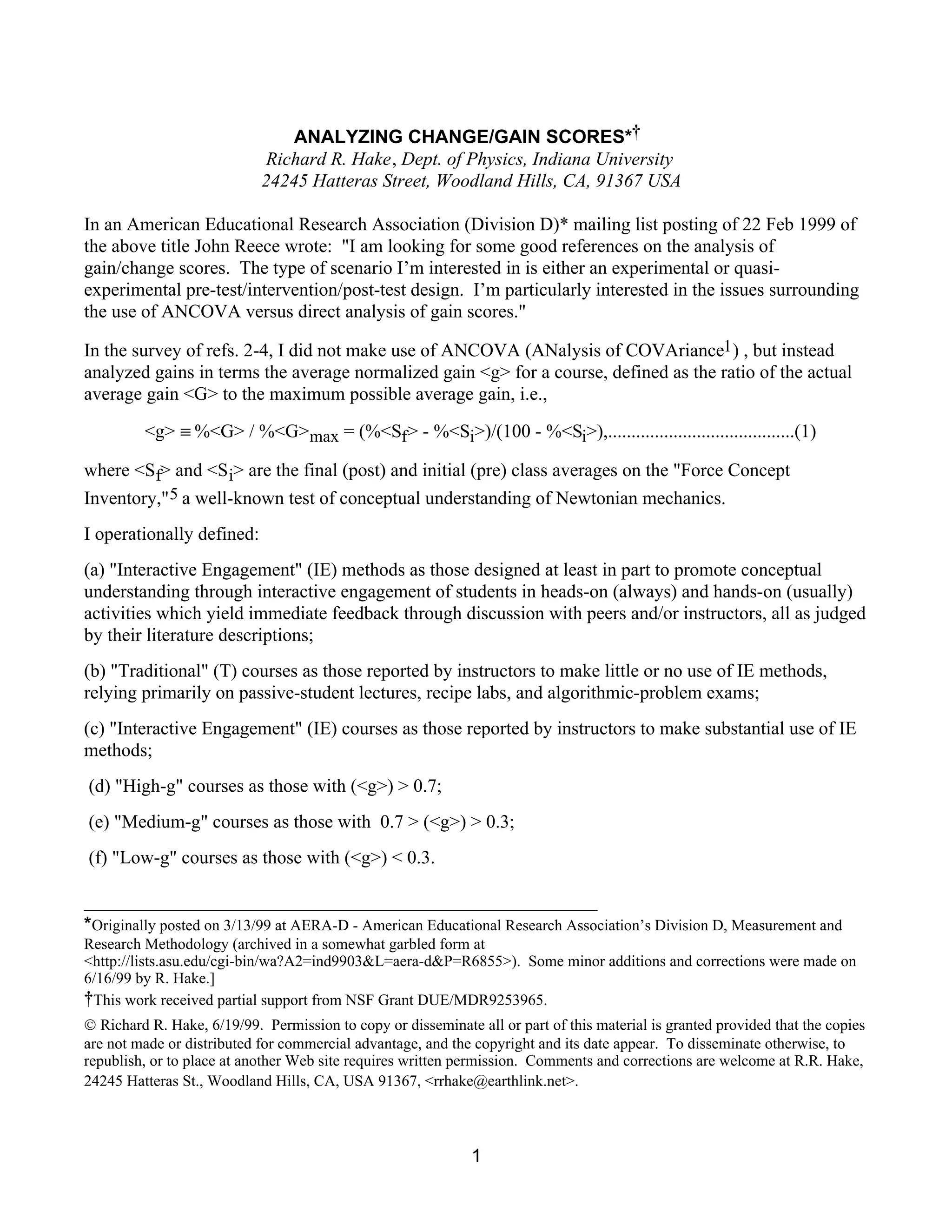 Analyzing change gain hake | PDF