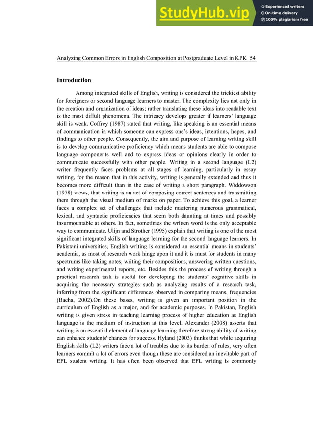 Analyzing Common Errors In English Composition At Postgraduate Level In Khyber Pakhtunkhwa ...
