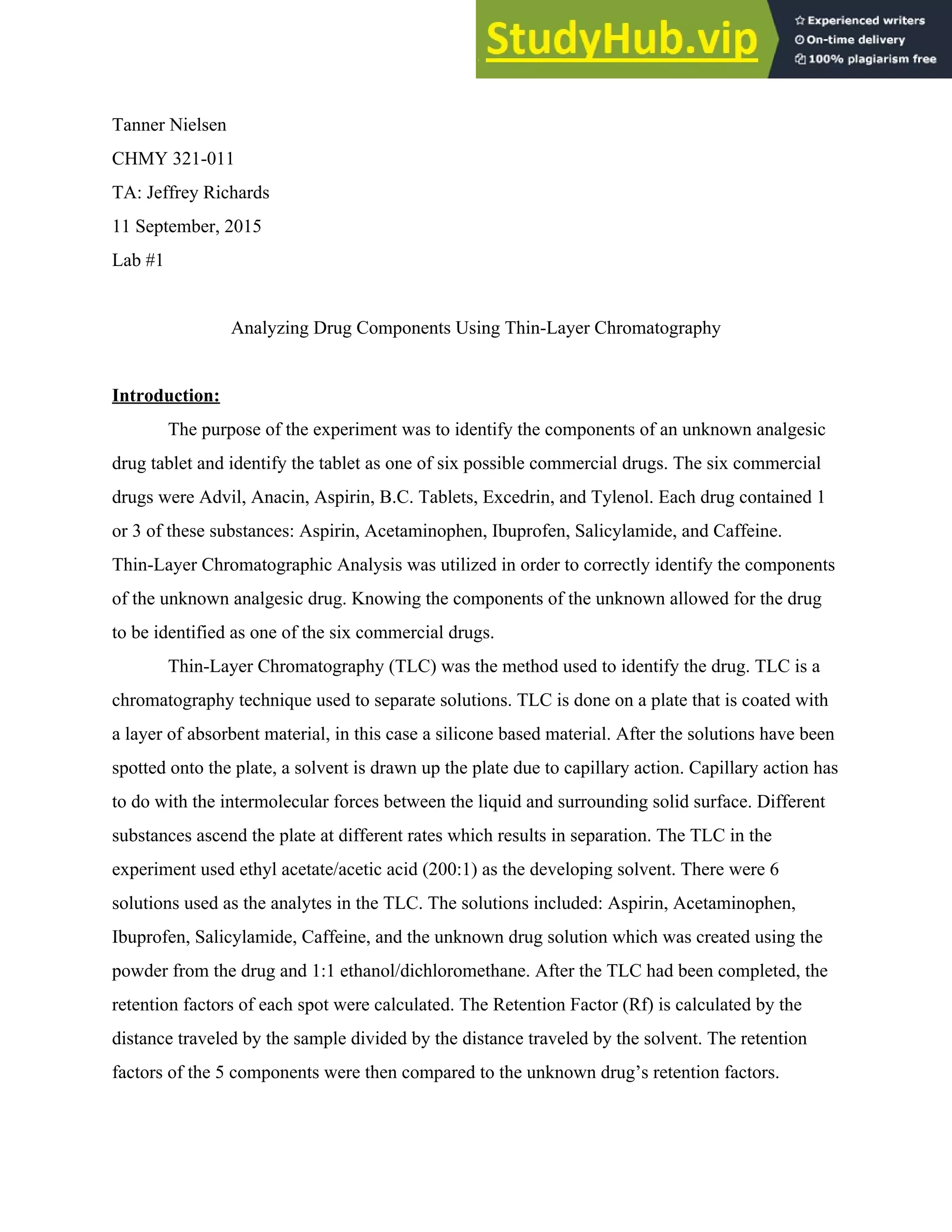 Analyzing Drug Components Using Thin-Layer Chromatography | PDF