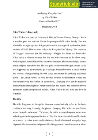 Analyzing Everyday Use By Alice Walker | PDF