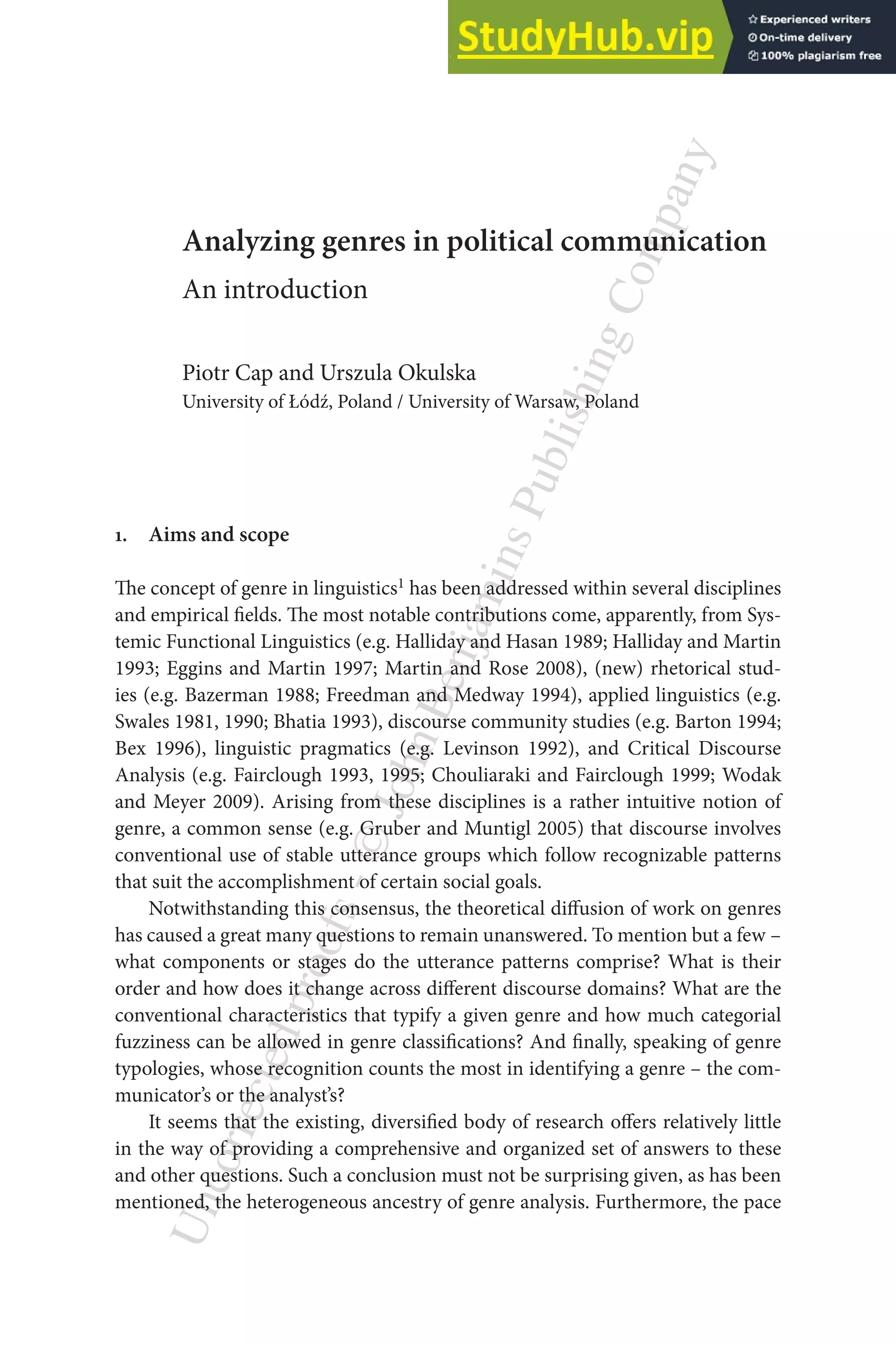Analyzing Genres In Political Communication An Introduction | PDF