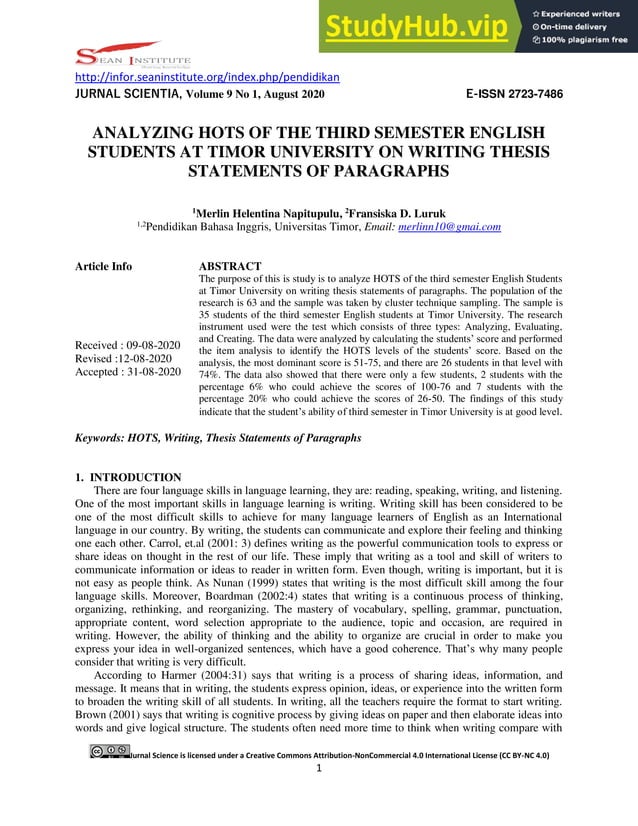Analyzing Hots Of The Third Semester English Students At Timor ...