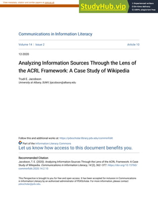 Analyzing Information Sources Through The Lens Of The ACRL Framework A ...