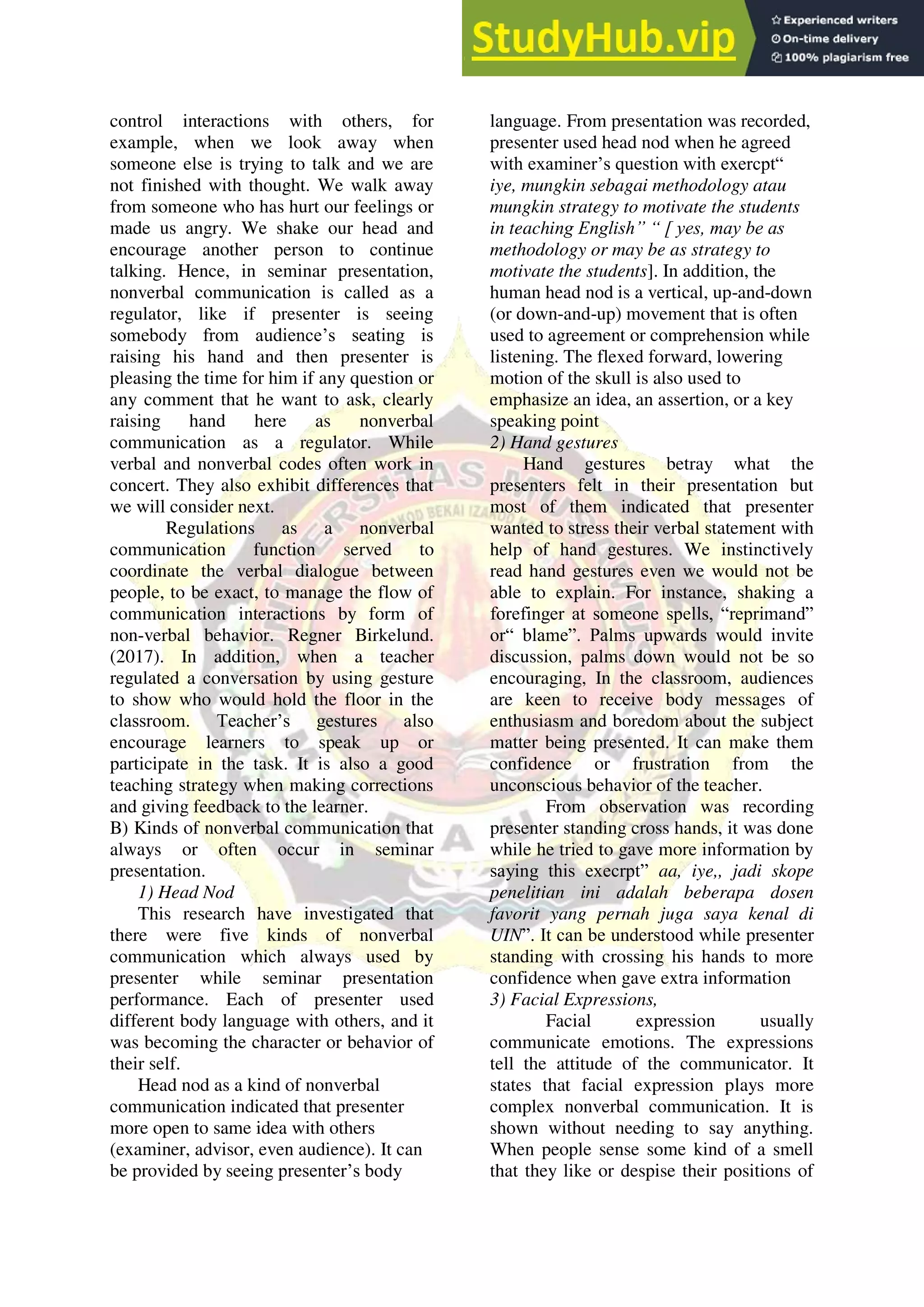 Analyzing Nonverbal Communication In Seminar Presentation | PDF