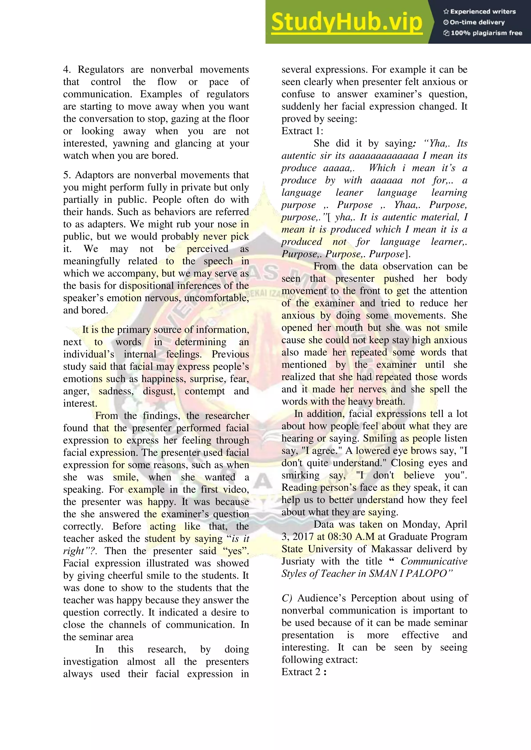 Analyzing Nonverbal Communication In Seminar Presentation | PDF