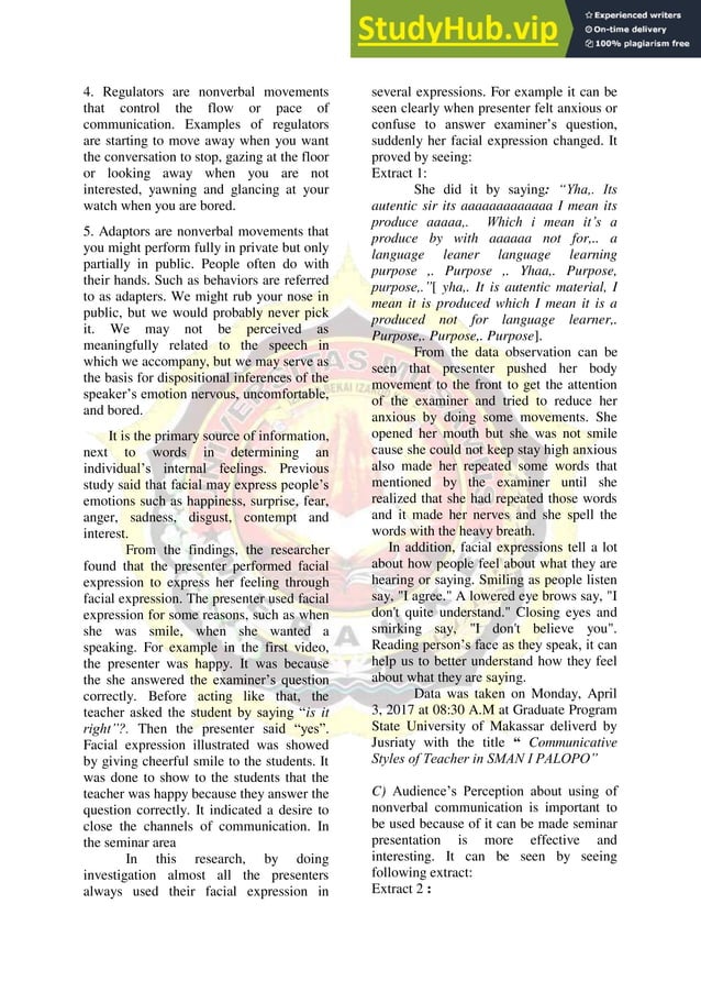 Analyzing Nonverbal Communication In Seminar Presentation | PDF
