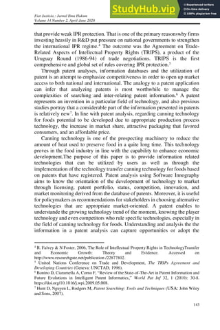 Analyzing Patent Information on Canning Technology for Food to Enhance Potential Industrial ...