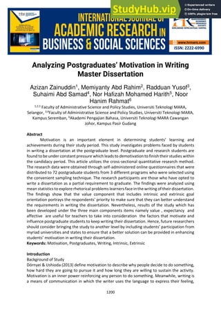 Analyzing Postgraduates Motivation In Writing Master Dissertation | PDF ...