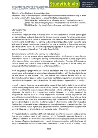 Analyzing Postgraduates Motivation In Writing Master Dissertation | PDF ...