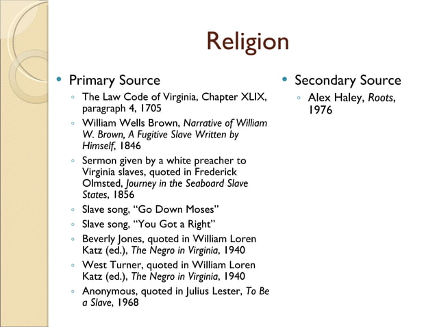 Analyzing primary and secondary sources of slavery | PPT
