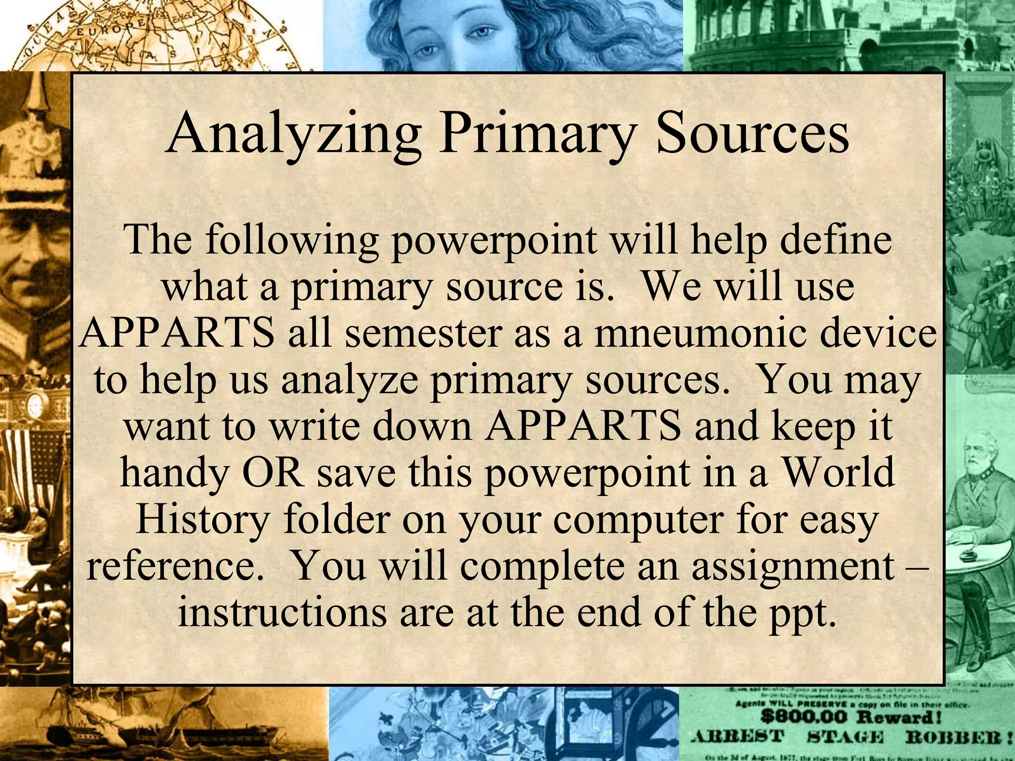 Analyzing Primary Sources Honors | PPT