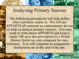 Analyzing Primary Sources Honors | PPT | Hobbies & Interests
