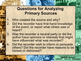 Analyzing Primary Sources Honors | PPT