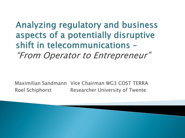 Analyzing regulatory economic aspects of a potentially disruptive shift ...