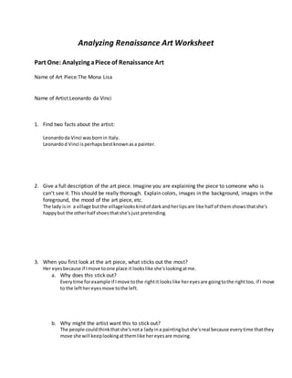 Analyzing renaissance art worksheet alan zurita | DOCX | Design | Fine Art