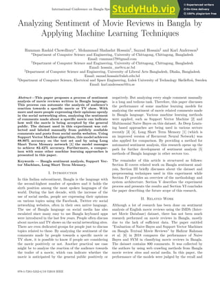Analyzing Sentiment Of Movie Reviews In Bangla By Applying Machine Learning Techniques | PDF
