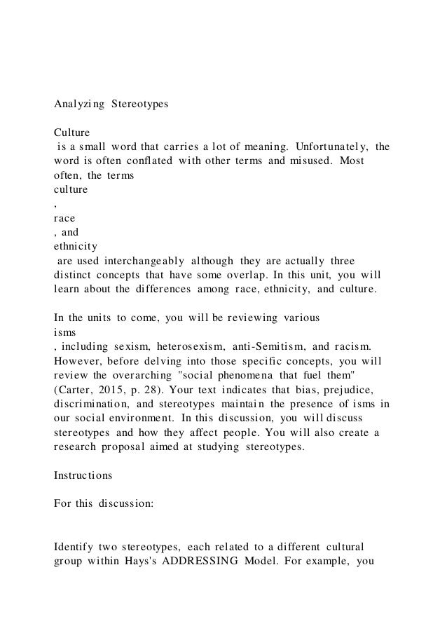 Analyzing StereotypesCulture is a small word that carries | PDF