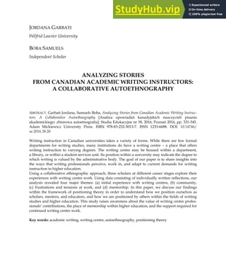Analyzing Stories From Canadian Academic Writing Instructors A Collaborative Autoethnography | PDF