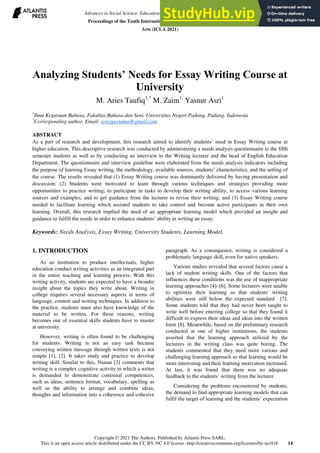 Analyzing Students Needs For Essay Writing Course At University | PDF