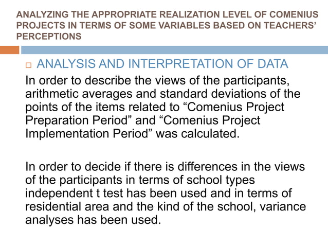 Analyzing the appropriate realization level of comenius projects GRDS International Conferences ...