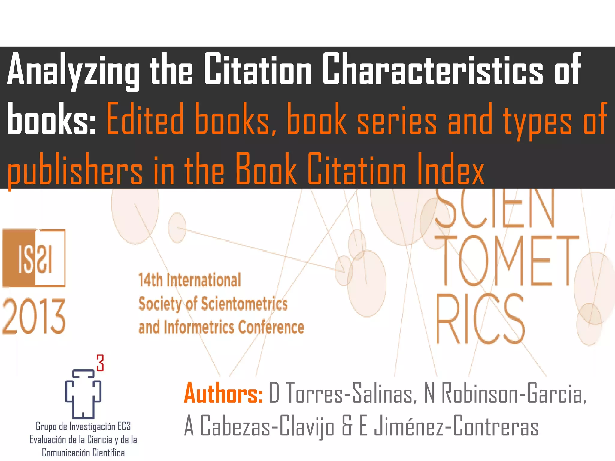 Analyzing the citation characteristics of books edited books, book ...
