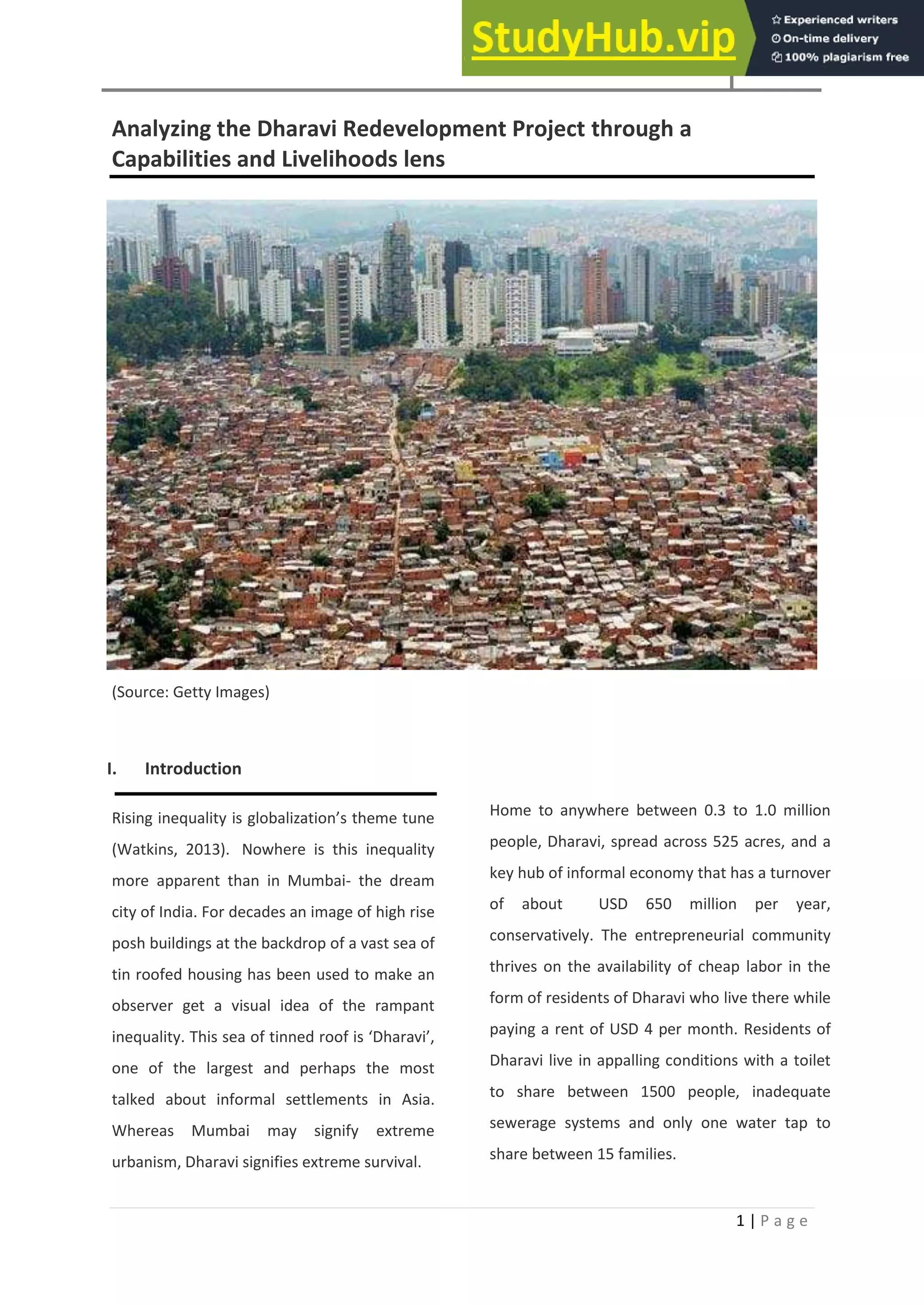 Analyzing The Dharavi Redevelopment Project Through A Capabilities And Livelihoods Lens | PDF