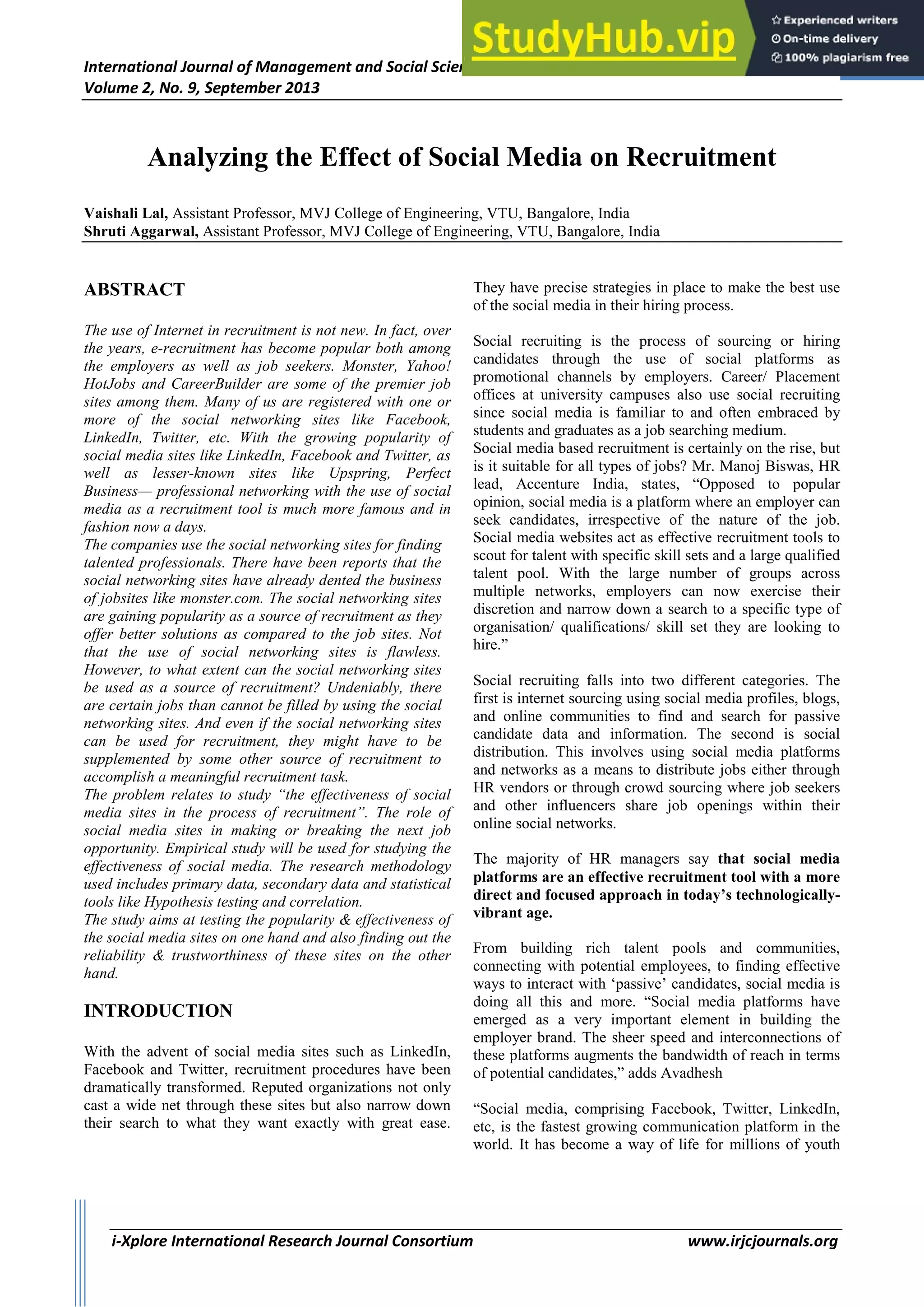 Analyzing The Effect Of Social Media On Recruitment | PDF