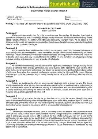 Analyzing The Setting And Atmosphere In A Creative Non.Docx Week | PDF