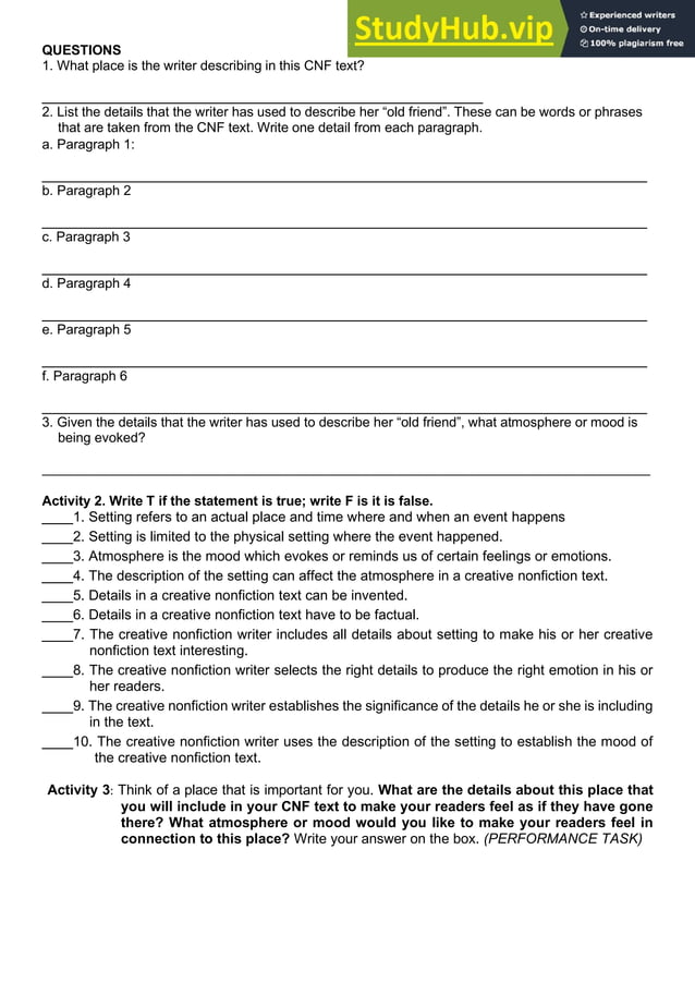 Analyzing The Setting And Atmosphere In A Creative Non.Docx Week | PDF ...