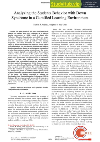 Analyzing The Students Behavior With Down Syndrome In A Gamified ...