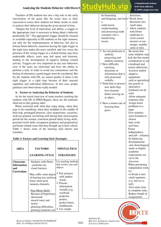 Analyzing The Students Behavior With Down Syndrome In A Gamified ...