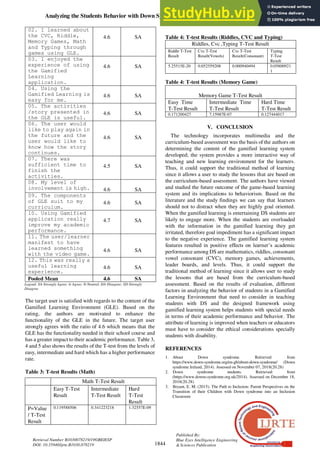 Analyzing The Students Behavior With Down Syndrome In A Gamified Learning Environment | PDF
