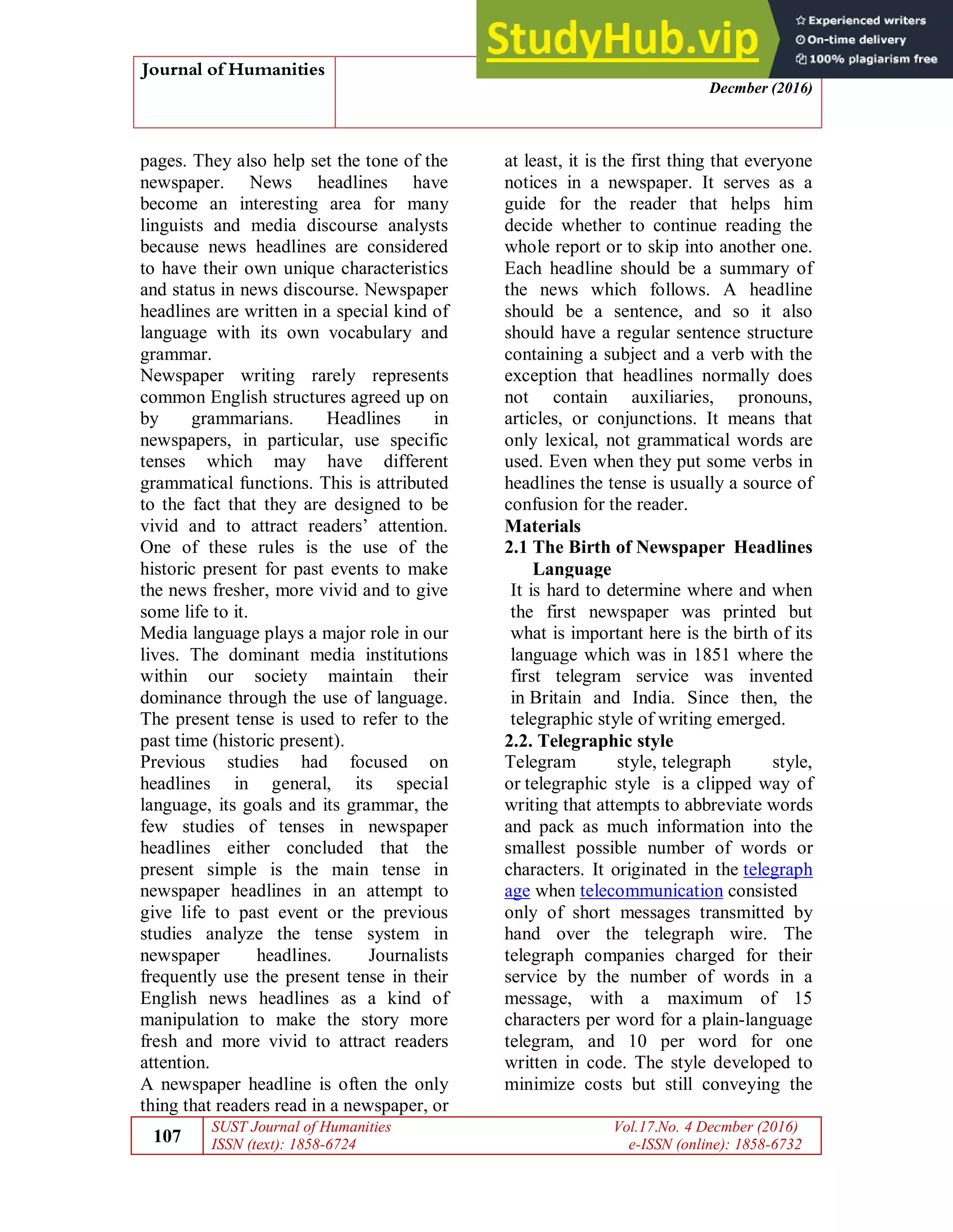 Analyzing The Use Of Tenses In English News Headlines | PDF