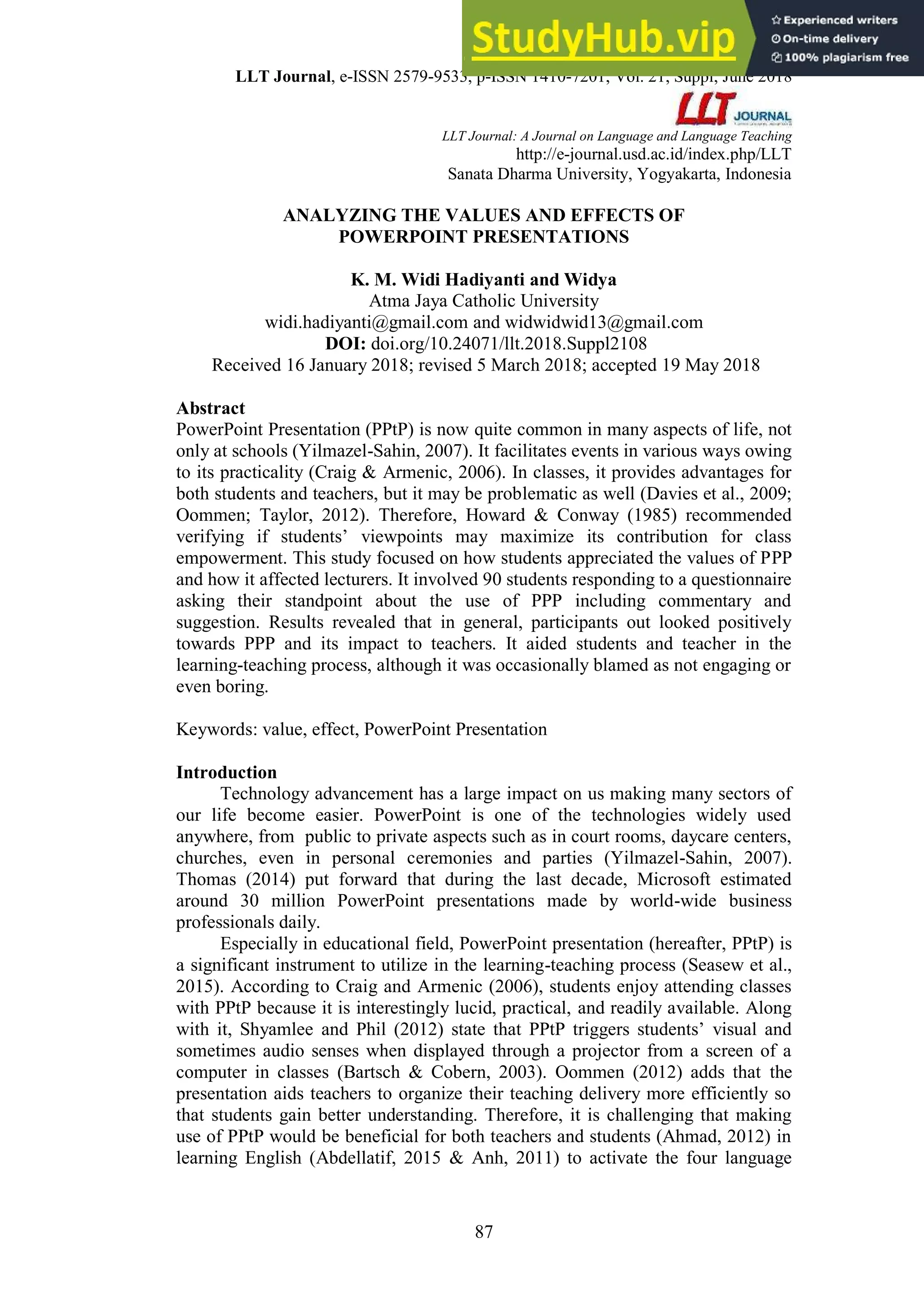 Analyzing The Values And Effects Of Powerpoint Presentations | PDF