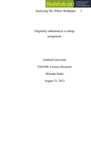 Analyzing The Yellow Wallpaper | PDF