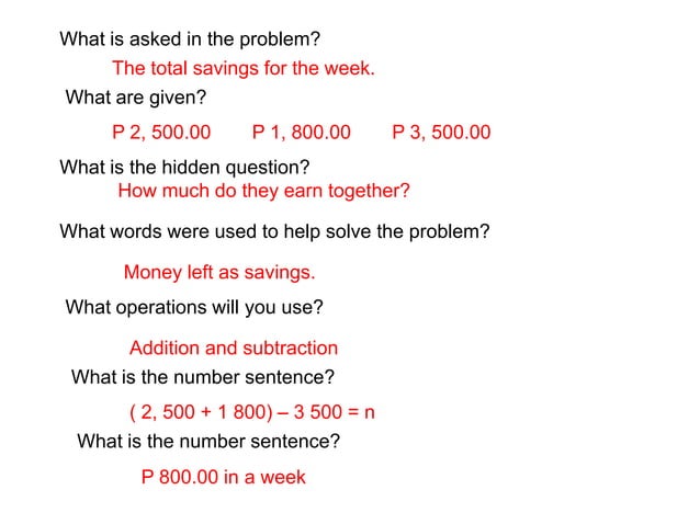 Analyzing to sep word problem involving addition and subtraction | PPT