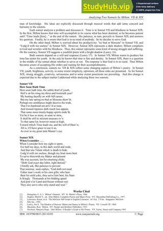 Analyzing Two Sonnets By Milton VII Amp XIX | PDF
