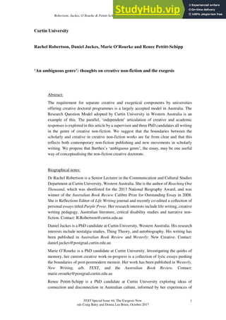 An Ambiguous Genre Thoughts On Creative Non-Fiction And The Exegesis | PDF