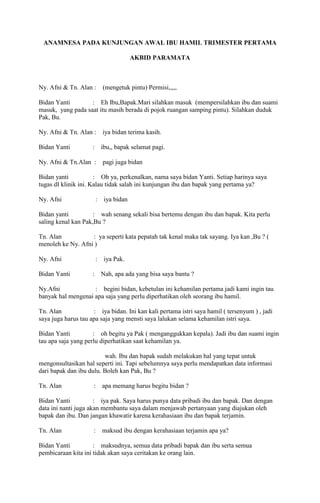Anamnesa pada kunjungan awal ibu hamil trimester | DOCX