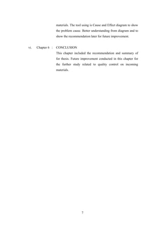 An analysis incoming quality control of material in manufacturing ...