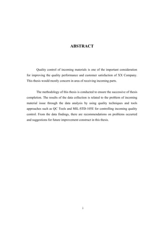 An analysis incoming quality control of material in manufacturing ...
