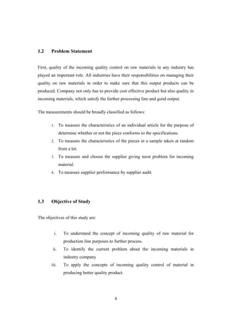 An analysis incoming quality control of material in manufacturing ...
