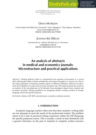 An Analysis Of Abstracts In Medical And Economics Journals Microstructure And Practical ...