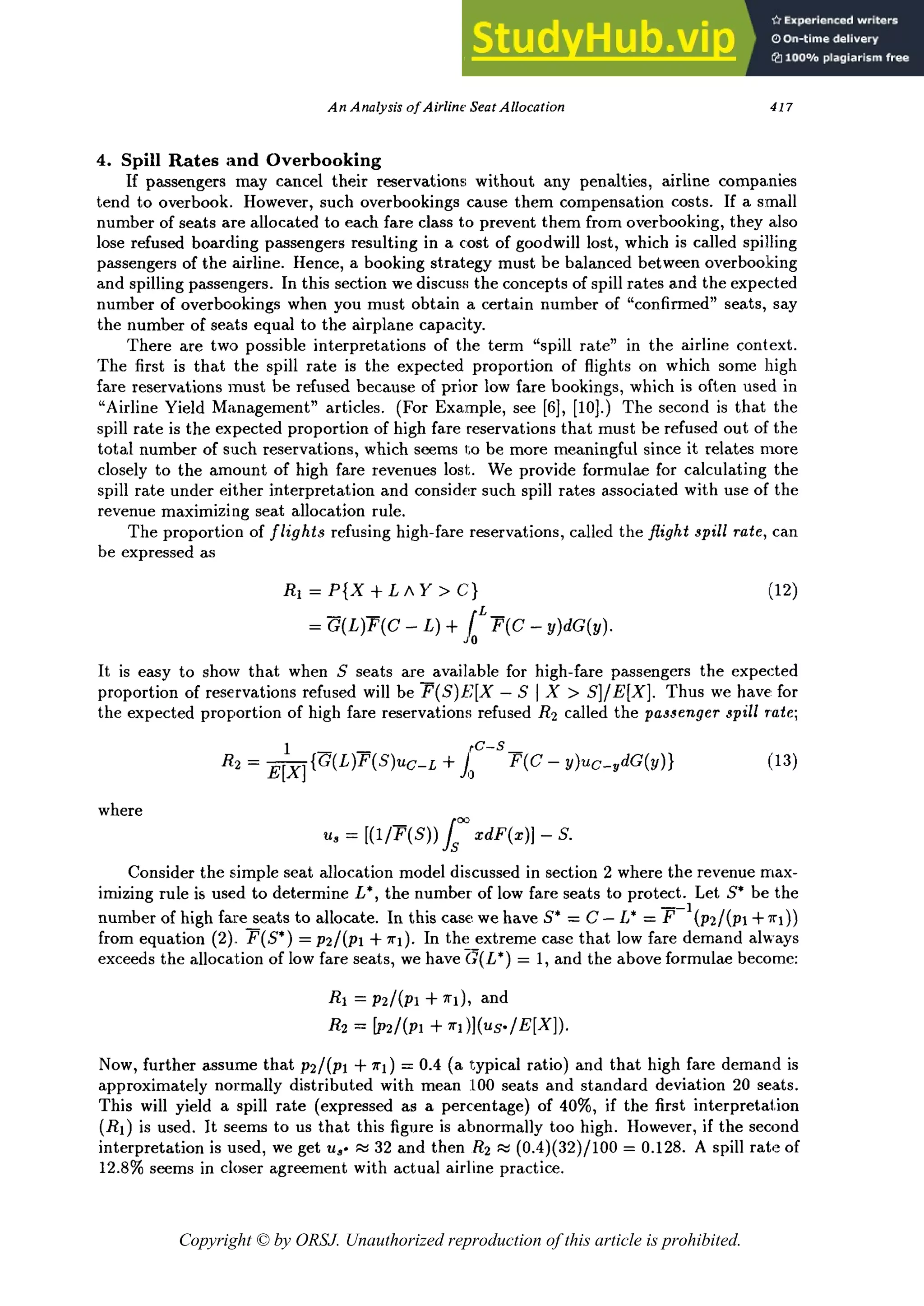 AN ANALYSIS OF AIRLINE SEAT ALLOCATION | PDF
